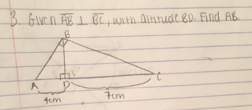 Solved Given bar AB perpendicular bar BC, with altitude BD. | Chegg.com