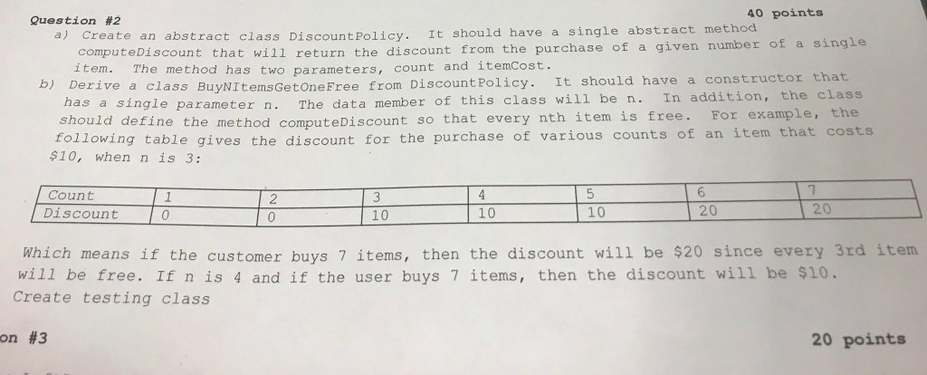 Solved 40 points Question #2 a) Crt an abstract class | Chegg.com