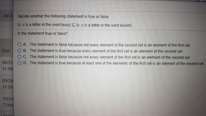 Solved Decide whether the following statement is true or | Chegg.com