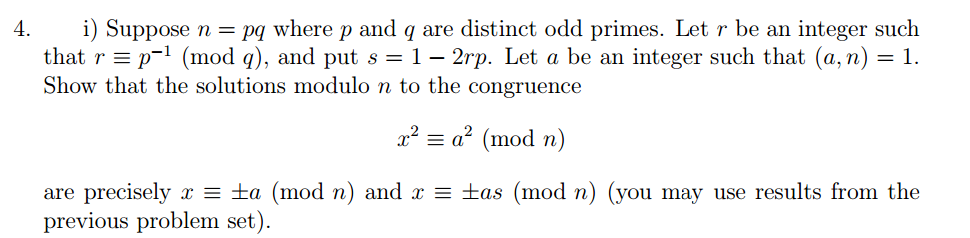i) Suppose n = pq where p and q are distinct odd | Chegg.com