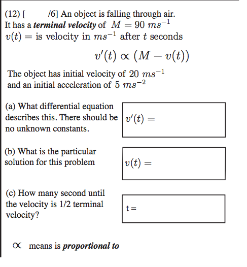 Solved An Object Is Falling Through Air It Has A Terminal