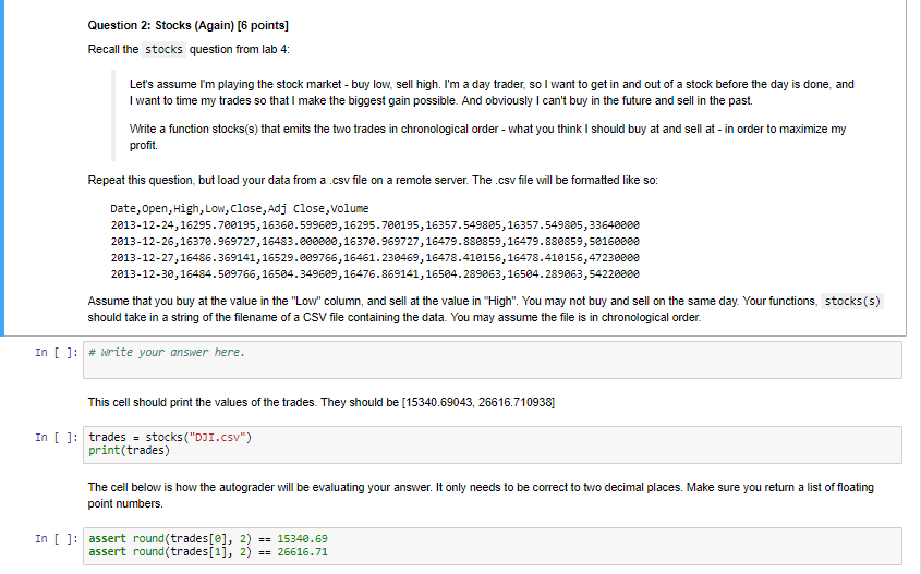 Solved Question 2: Stocks (Again) [6 points] Recall the | Chegg.com
