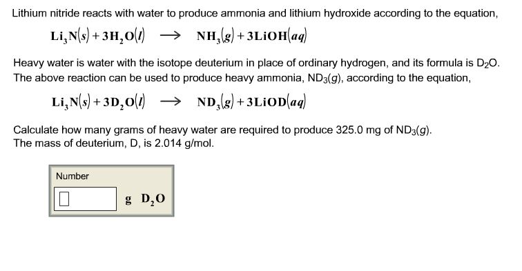 Lithium And Water Equation Lithium Hydride Reacts With Water As