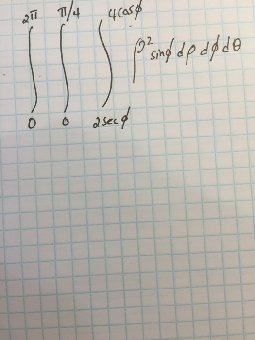 Solved 2pi integrate 0 pi/4 integrate 0 4 cos phi integrate | Chegg.com
