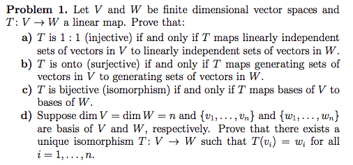 Solved Problem 1. Let V and W be finite dimensional vector | Chegg.com