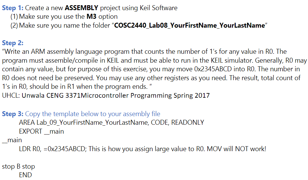 Step 1 Create a new ASSEMBLY project using Keil | Chegg.com