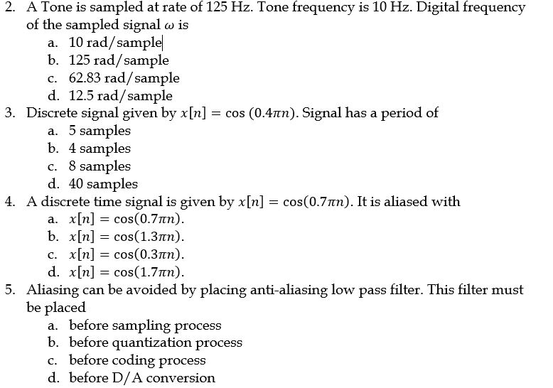 Solved A Tone is sampled at rate of 125 Hz. Tone frequency | Chegg.com