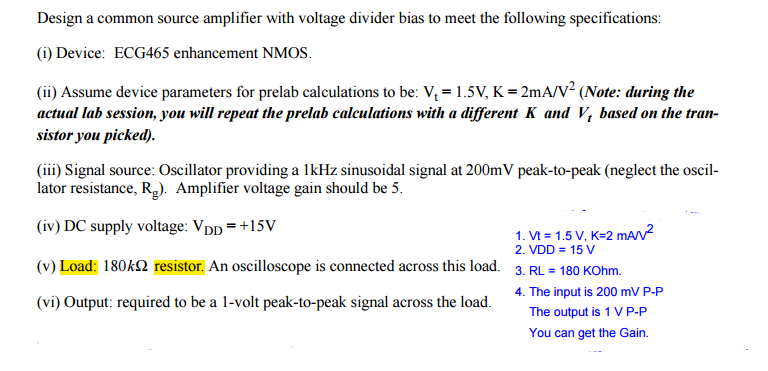 Solved Design a common source amplifier with voltage divider | Chegg.com