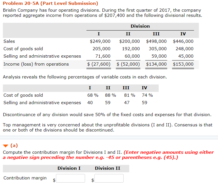 Solved Problem 20-5A (Part Level Submission) Brislin Company | Chegg.com
