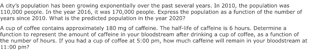 Solved A city's population has been growing exponentially | Chegg.com