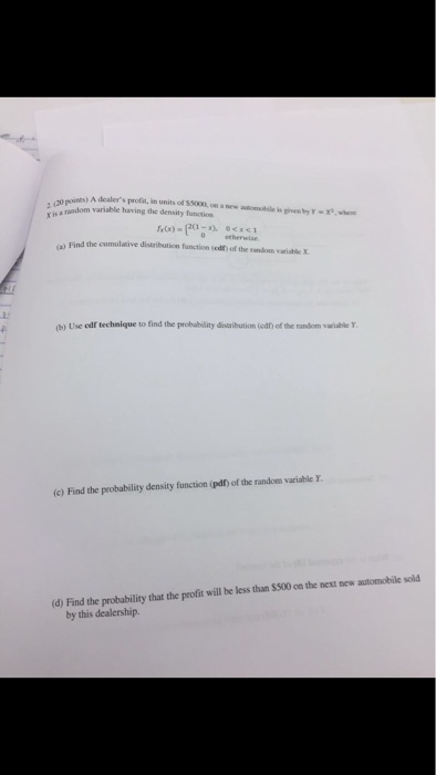 Solved A dealer's profit, in units of $5000 on a new | Chegg.com