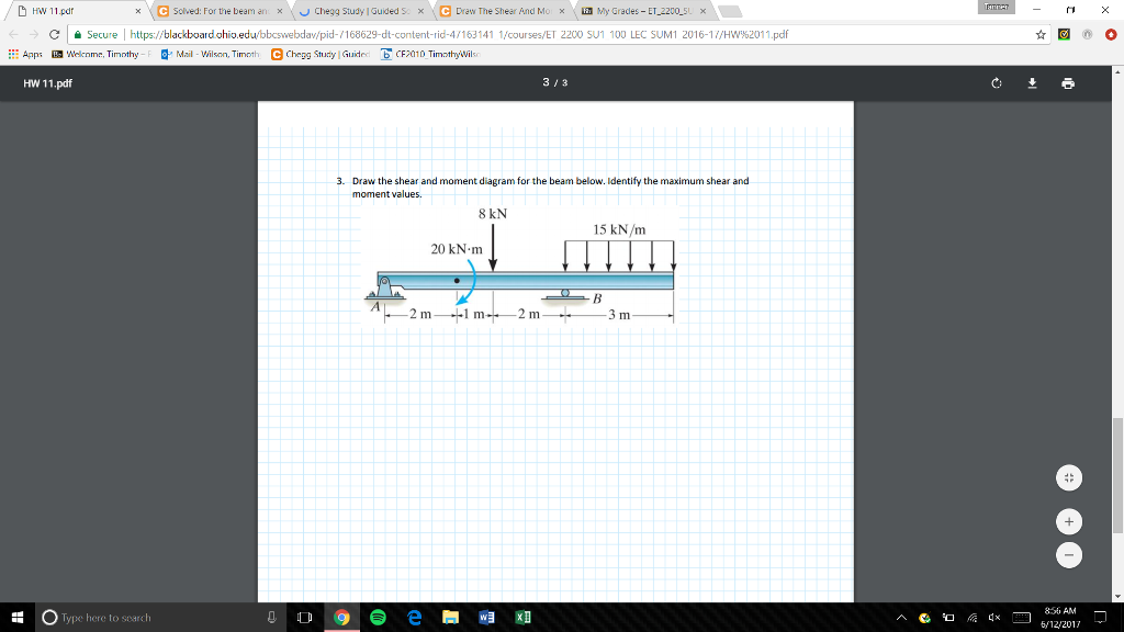 Solved D HW 11.pdf x C Soved: For the beam an x Clegg study | Chegg.com