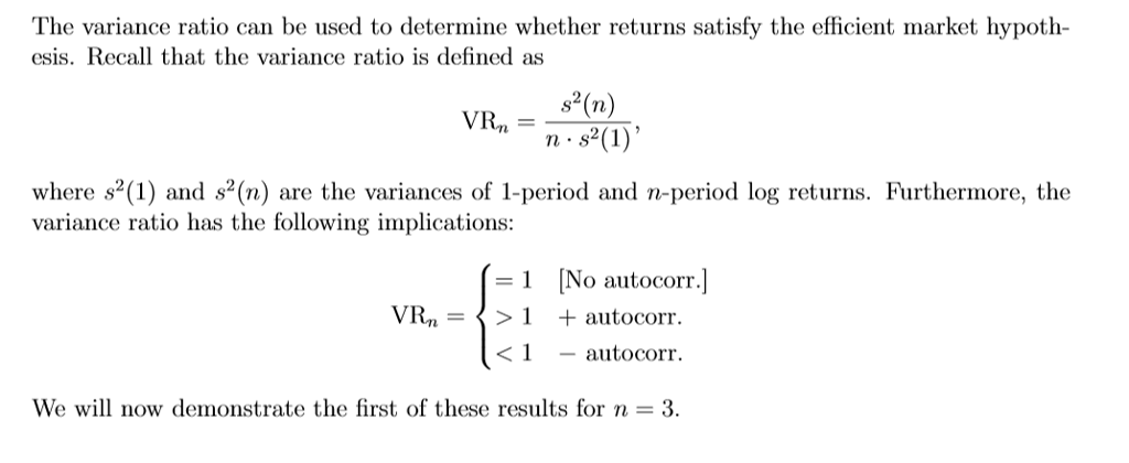 The variance ratio can be used to determine whether | Chegg.com