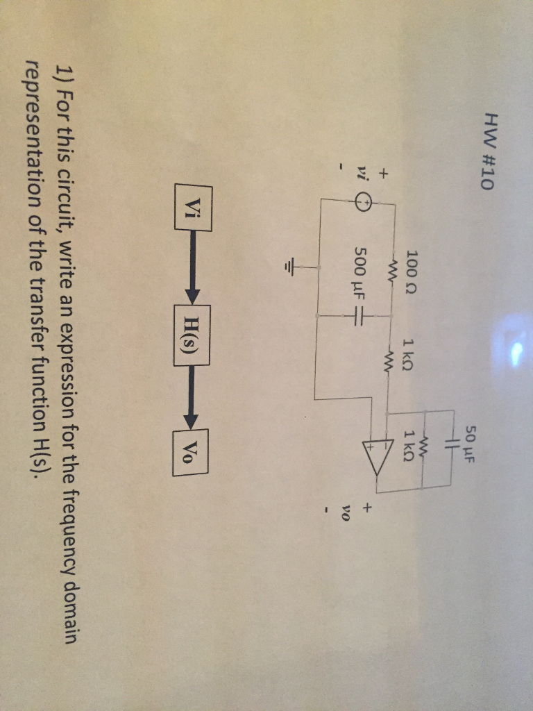 Solved HW #10 100 Ω 1kΩ vi vo Vo 1) For this circuit, write | Chegg.com