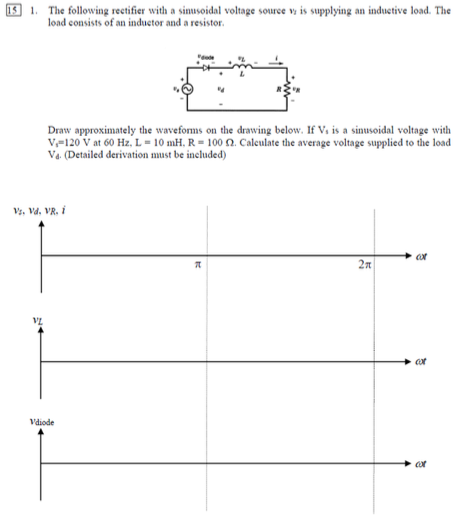 Solved 1 The following rectifier with a sinusoidal voltage | Chegg.com
