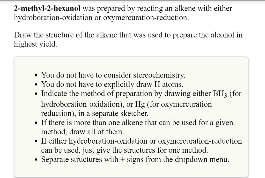 Solved 2-methyl-2-hexanol was prepared by reacting an alkene | Chegg.com