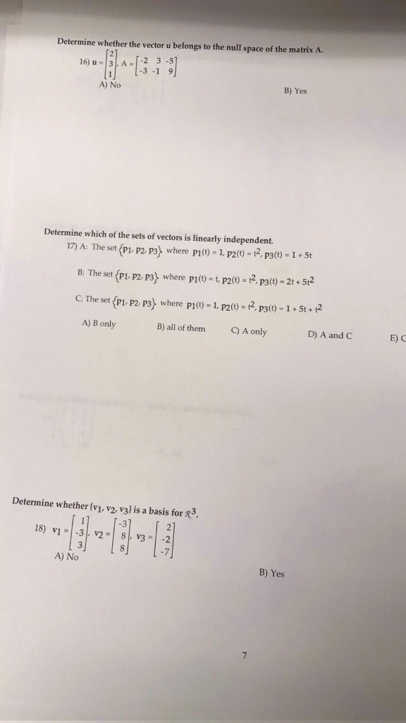 Solved Determine whether the vector u belongs to the null | Chegg.com