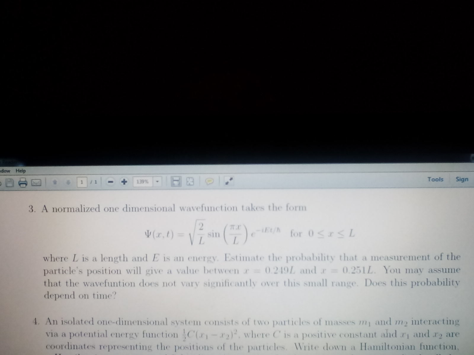 Solved A normalized one dimensional wave function psi(x, t) | Chegg.com