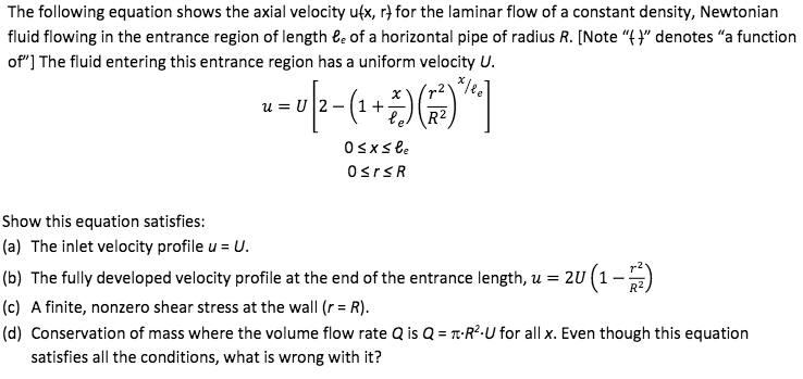 Solved The following equation shows the axial velocity u(x, | Chegg.com