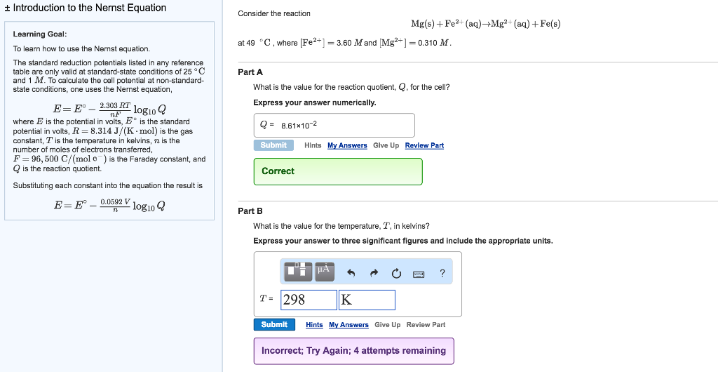 Solved To learn how to use the Nernst equation. The | Chegg.com