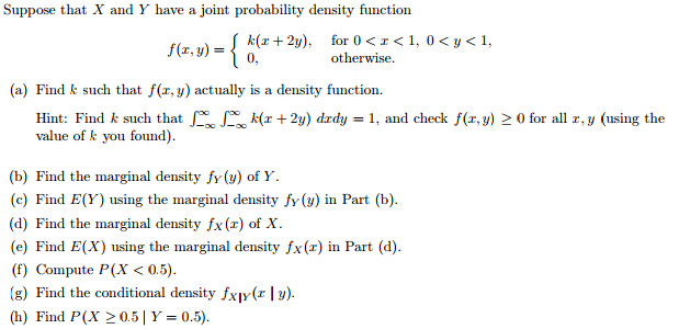 Solved Suppose that X and Y have a joint probability density | Chegg.com