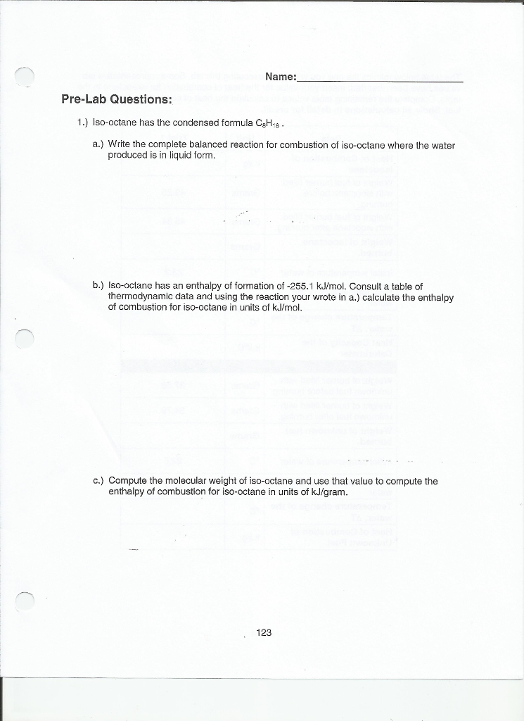 Solved Name: Pre-Lab Questions: 1.) Iso-octane has the | Chegg.com