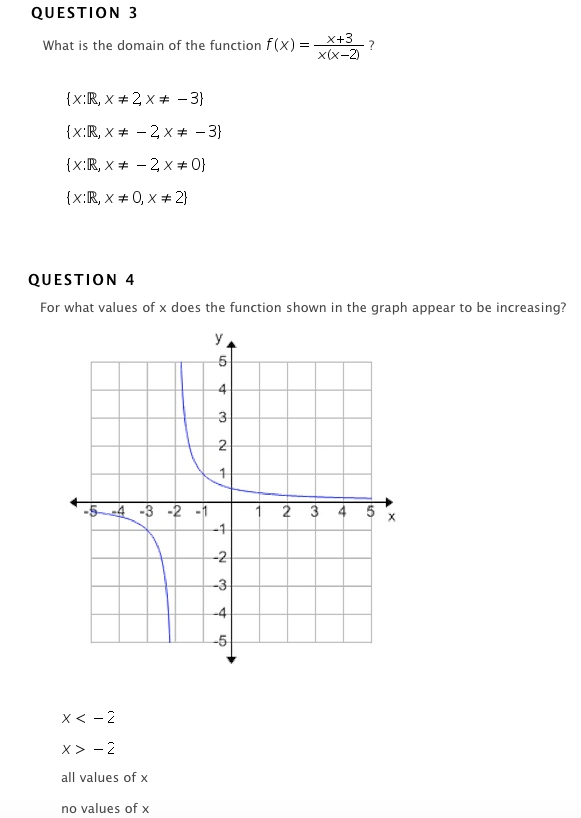 Solved QUESTION 3 What is the domain of the function f(x) = | Chegg.com