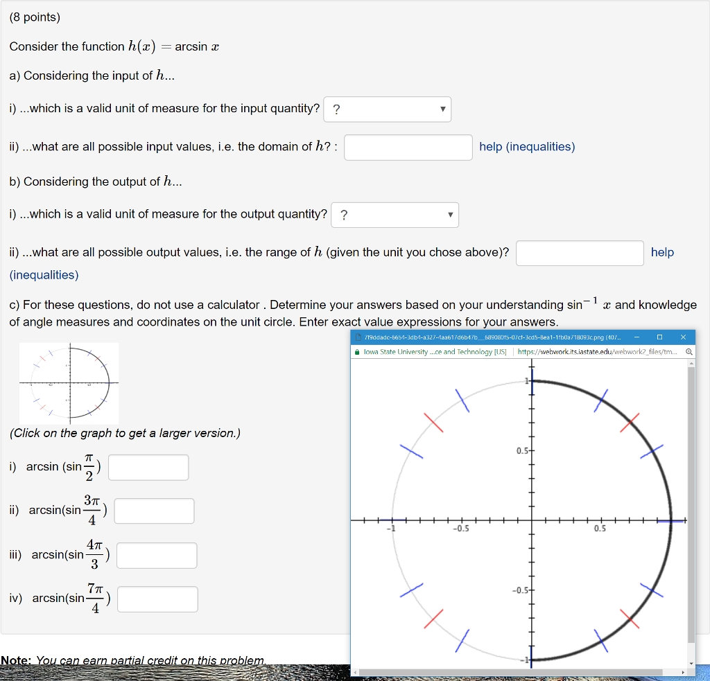 Solved (8 points) Consider the function h(a)arcsin r a) | Chegg.com