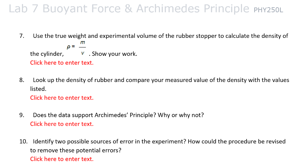 Solved Experiment 3: Buoyant Force and Archimedes Principle | Chegg.com