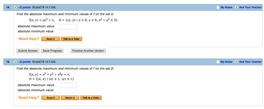 Solved 14. -12 points SCalcET8 14.7.036 My Notes Ask Your | Chegg.com Solved 14. -12 points SCalcET8 14.7.036 My Notes Ask Your | Chegg.com