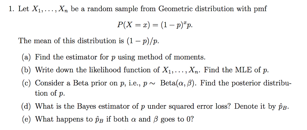 Solved Let X_1, ..., X_n be a random sample from Geometric | Chegg.com