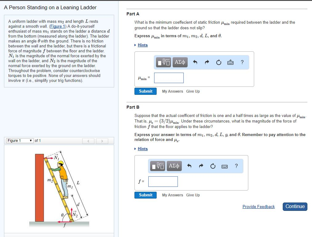 Solved A Person Standing on a Leaning Ladder Part A A | Chegg.com