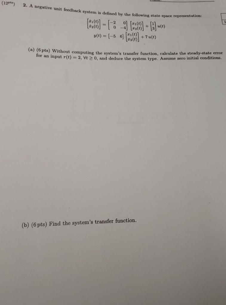 Solved (12t) 2. A negative unit feedback system is def fined | Chegg.com