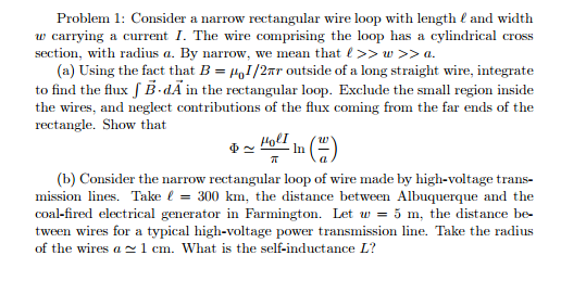 Solved Consider a narrow rectangular wire loop with length l | Chegg.com