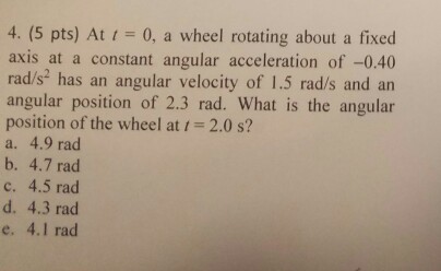 Solved At t = 0, a wheel rotating about a fixed axis at a | Chegg.com