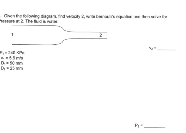 Solved Given the following diagram, find velocity 2, write | Chegg.com