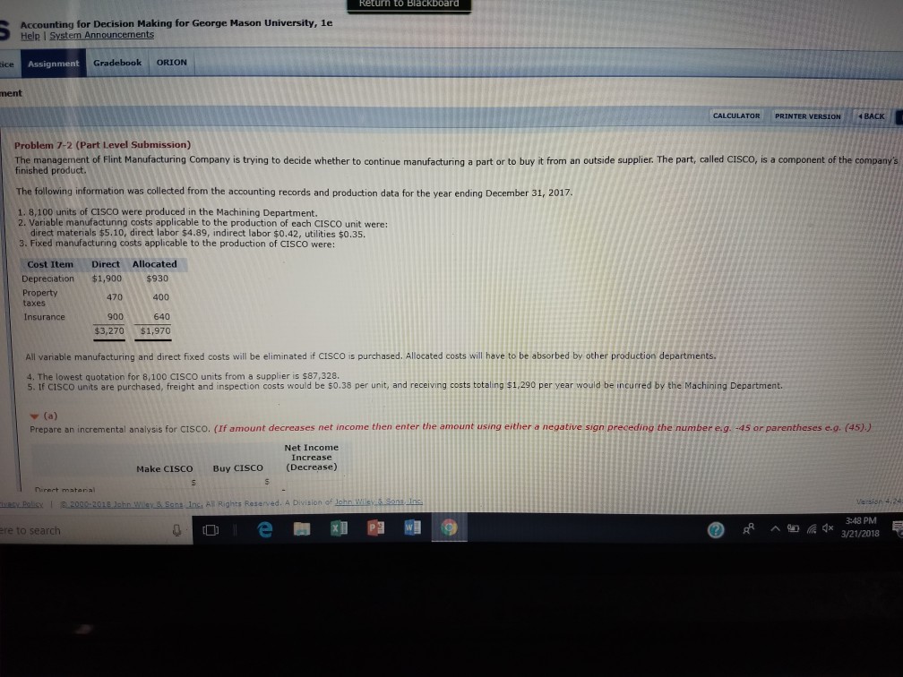 Solved Return to Blackboard Accounting for Decision Making | Chegg.com