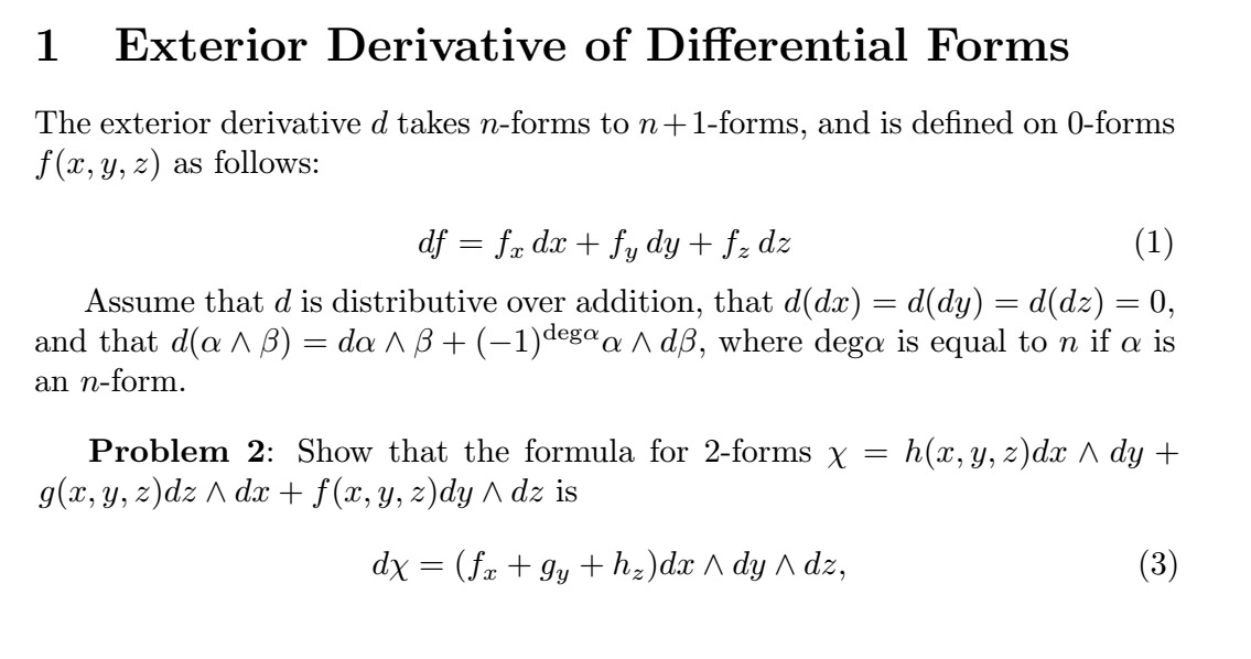 The exterior derivative d takes n-forms to n + | Chegg.com