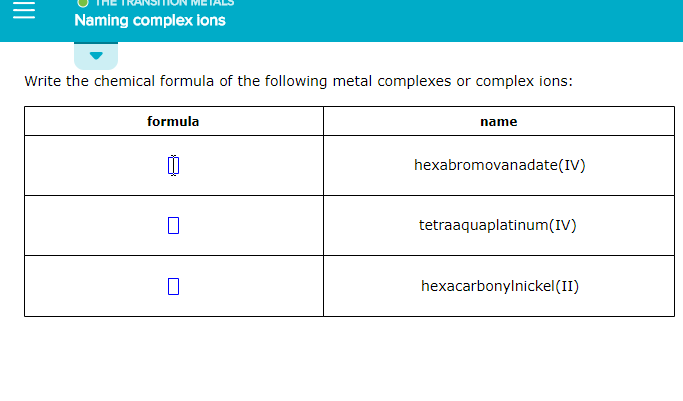 Solved Naming complex ions winte the chemical formula of the | Chegg.com