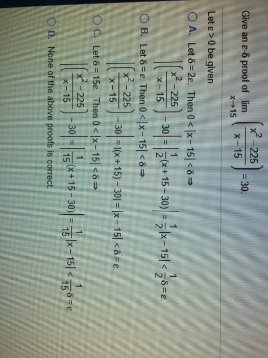 Solved Give an epsilon-delta proof of lim_x rightarrow (x^2 | Chegg.com