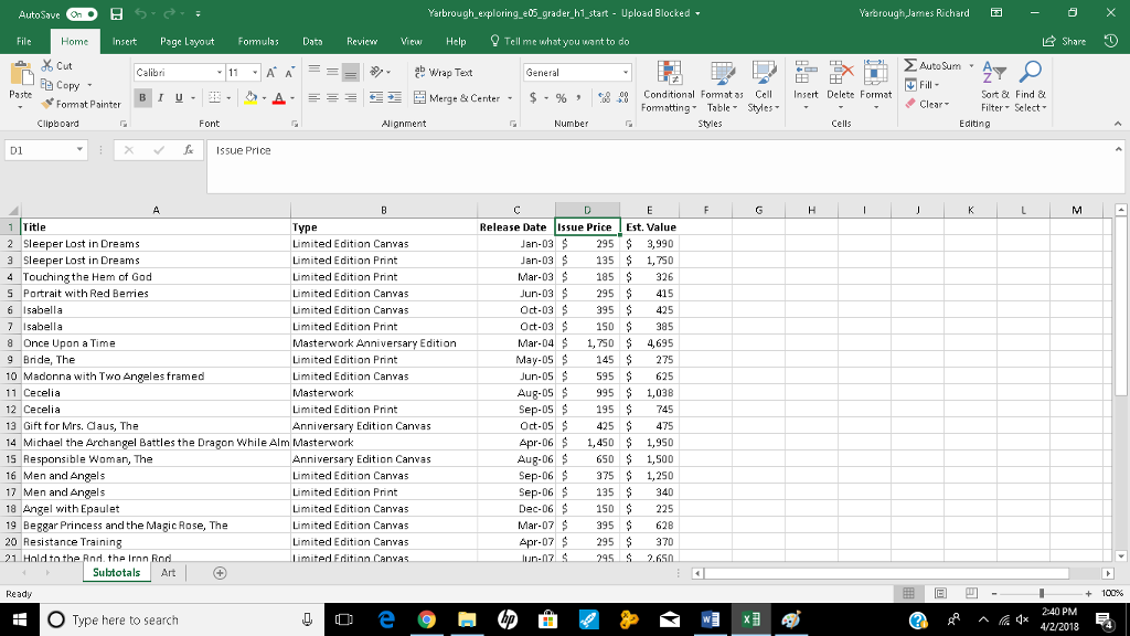 EX16_XL_CH05_GRADER_CAP_HW - Fine Art 1.9 | Chegg.com