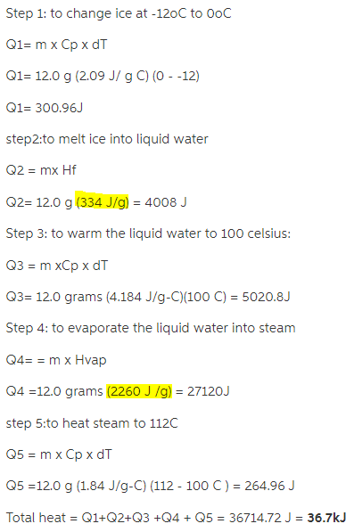 Solved Step 1: to change ice at -12oC to OoC 01- 12.0 g | Chegg.com