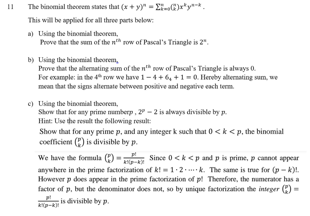 Solved The binomial theorem states that (x + y)^n = sigma_k | Chegg.com