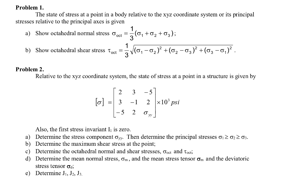 Solved Problem The state of stress at a point in a body | Chegg.com
