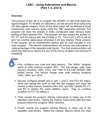 Subroutines and Macros LAB1-Using (Part 1, 2, and 3) | Chegg.com