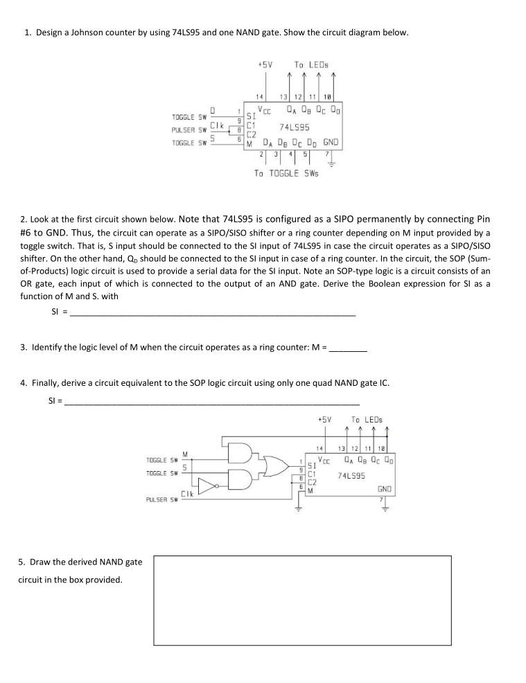 1. Design a Johnson counter by using 74LS95 and one | Chegg.com