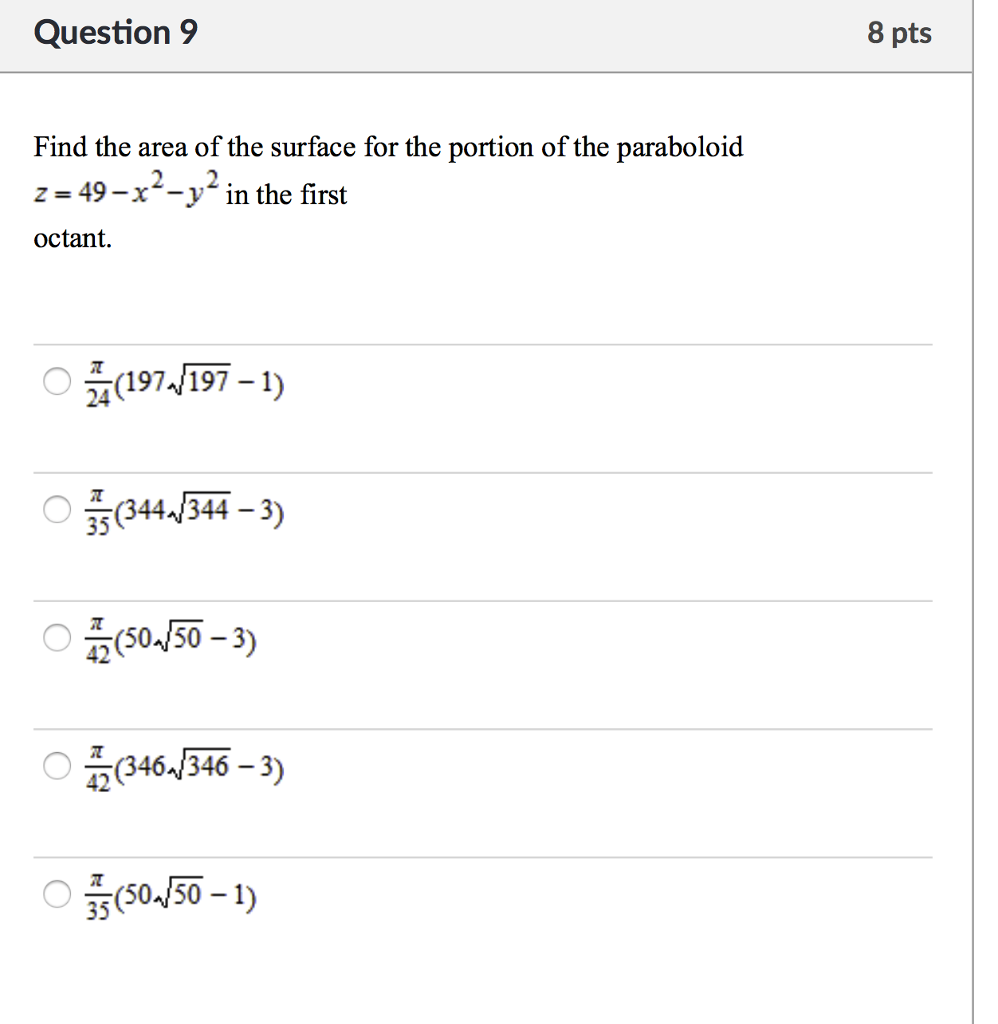 Solved Find the area of the surface for the portion of the | Chegg.com