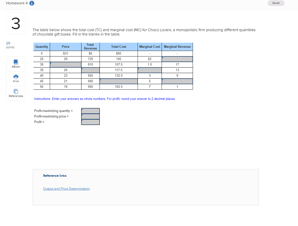 Solved Homework 4 6 3 The table below shows the total cost | Chegg.com