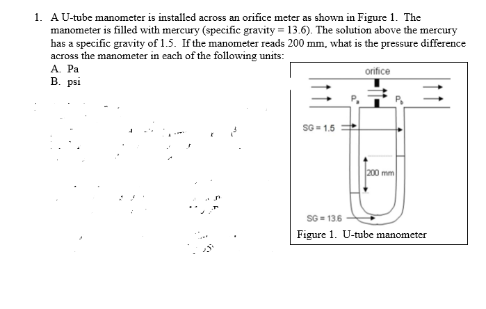 Solved 1. A U-tube manometer is installed across an orifice | Chegg.com