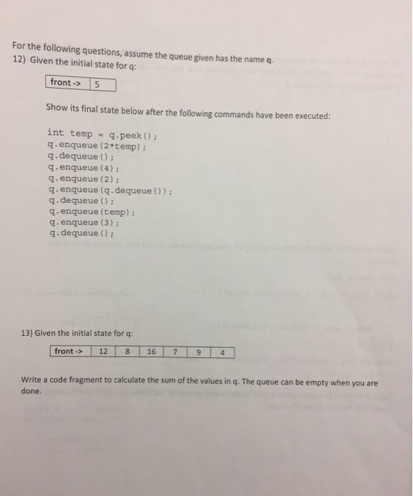 Solved For the following questions, assume the queue given | Chegg.com